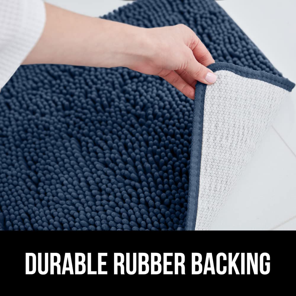 Gorilla Grip Bath Rug and Area Rug Set, Bath Rug Size 36 x 24 in, Shaggy Machine Washable Mats, Area Rug Set Size 22 x 19 x 15 in and 30x20, Absorbent Washable Mats, Both in Navy, 2 Item Bundle