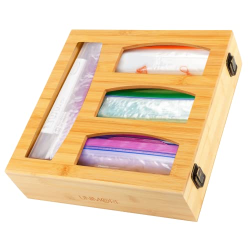 Ziplock Bag Organizer, Bamboo Bag Storage Organizer, Baggie Organizer for Drawer Kitchen Compatible with Sandwich, Food Storage, Gallon, Quart and Variety Size Plastic Bag, For Christmas Birthday Gift