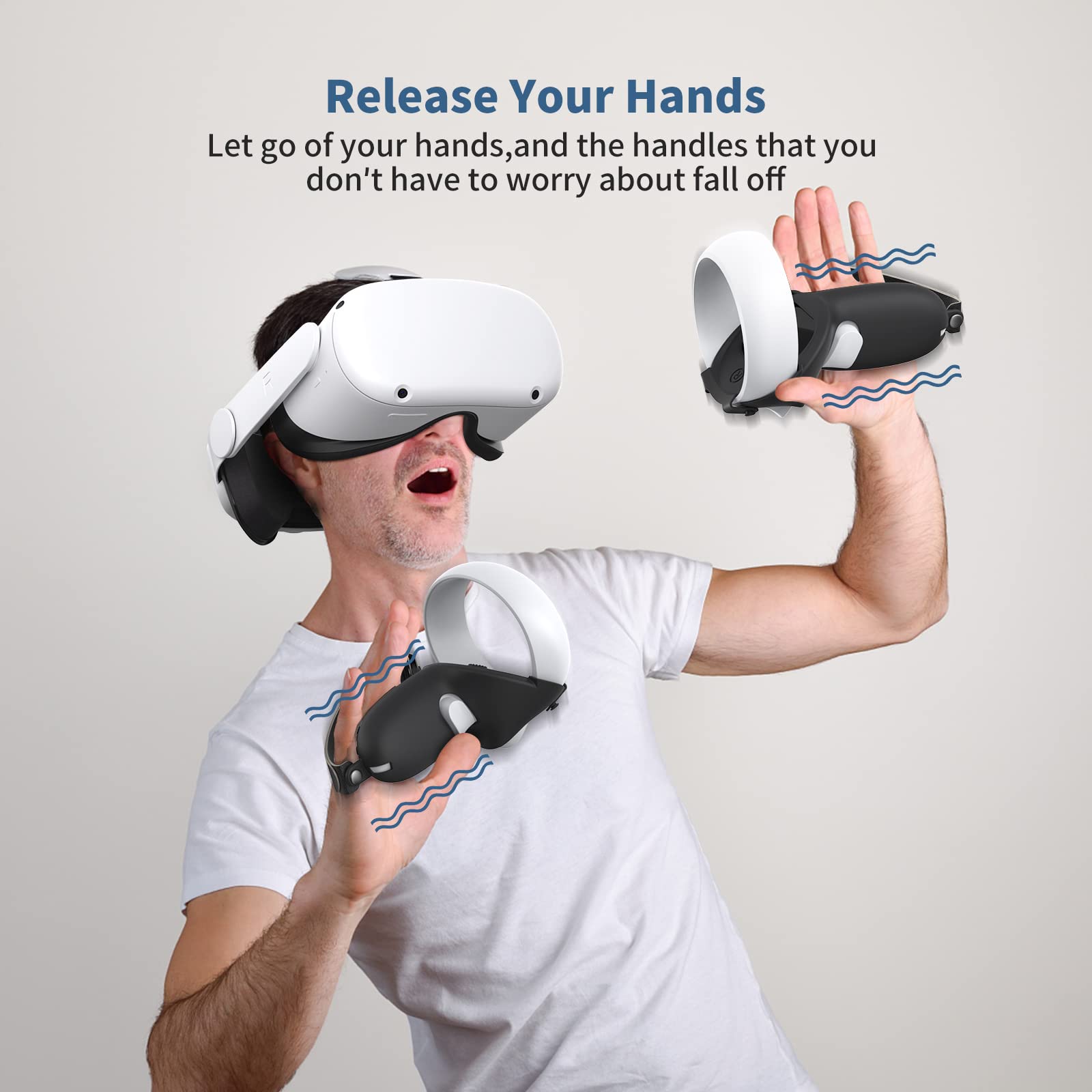 iTwano Controller Grips Compatible with Oculus Quest 2, Silicone Controller Cover Protector for Quest 2 with Adjustable Knuckle Strap