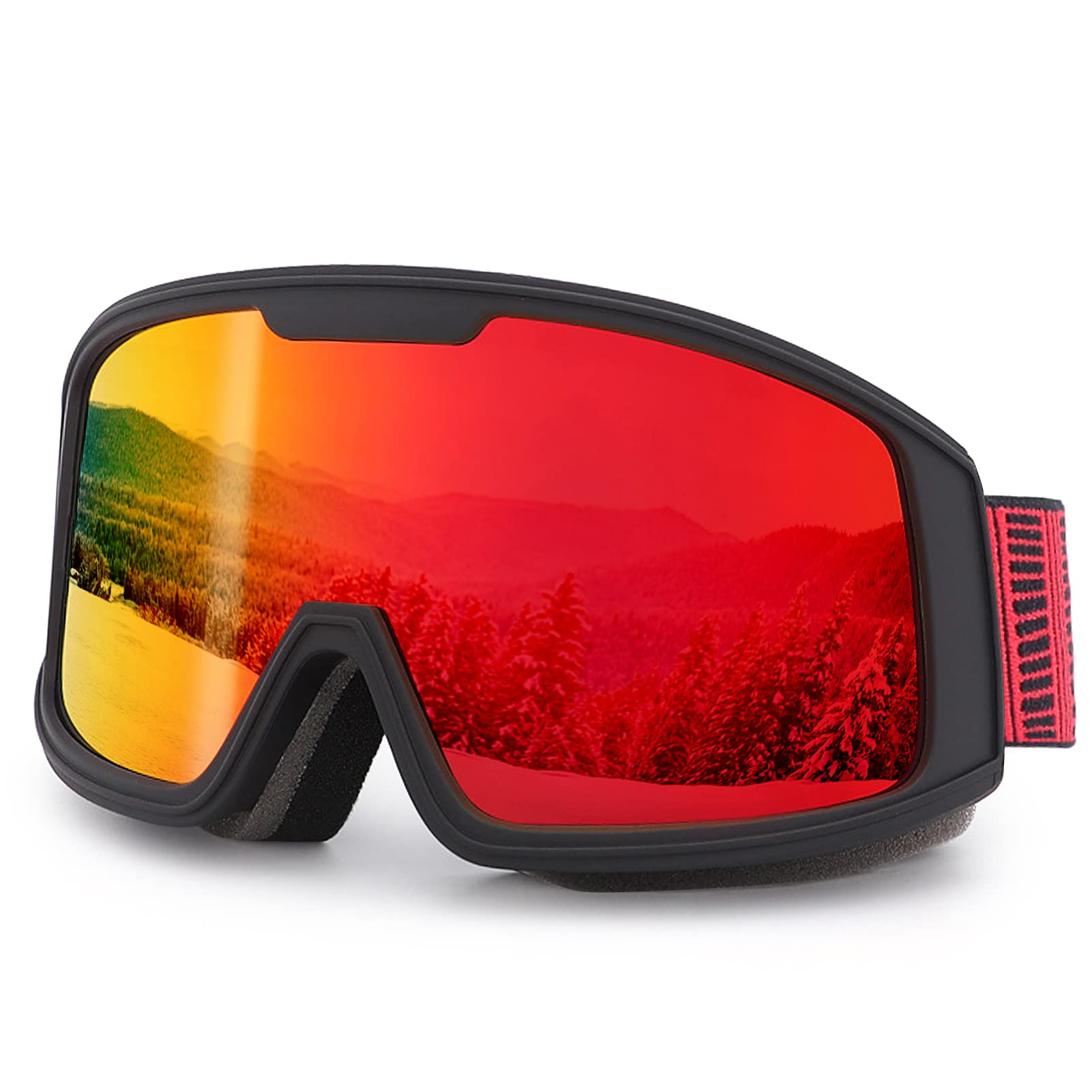 IMEISH Ski Goggles for Men Women Anti Fog UV Protection Snow Goggles (Red)