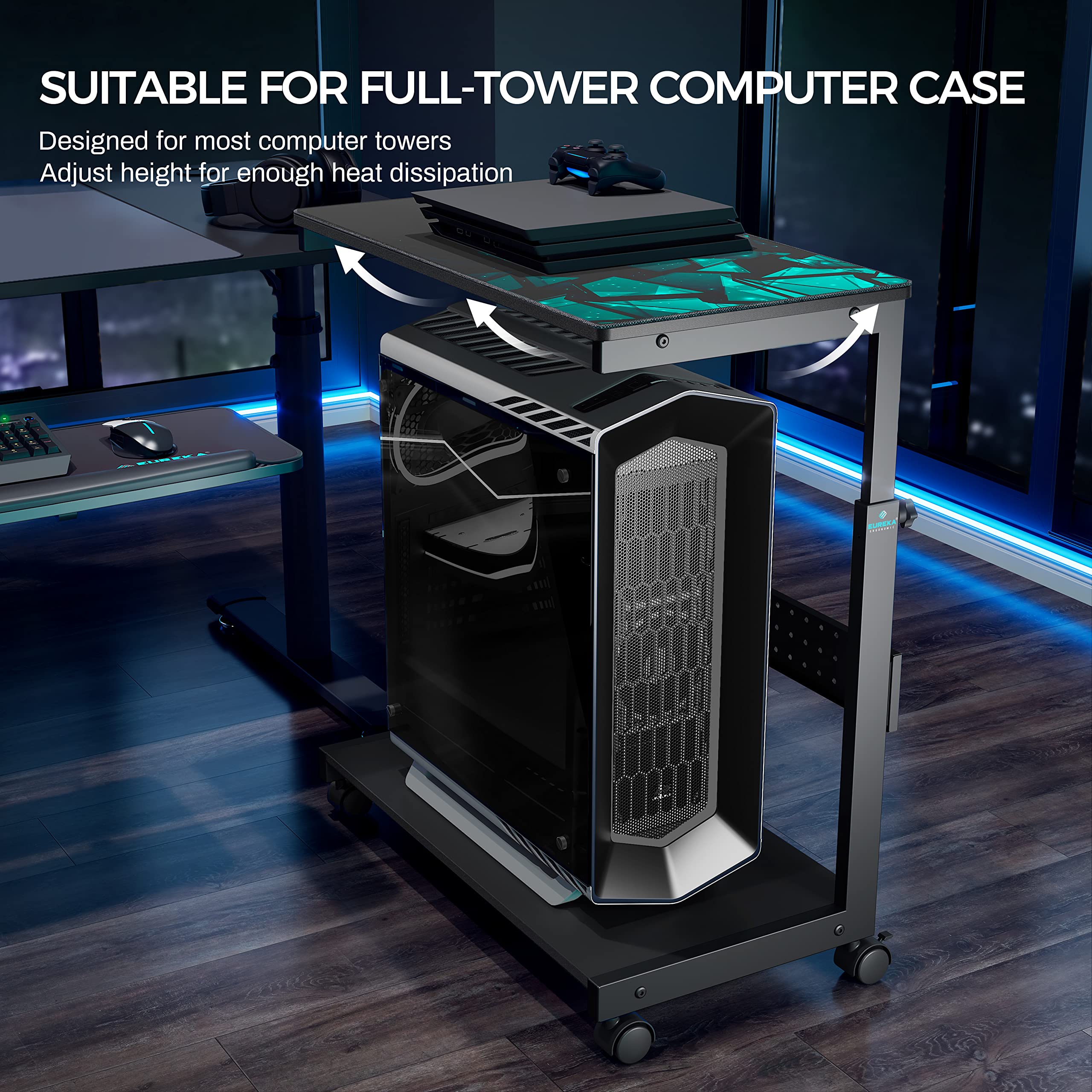 EUREKA ERGONOMIC 60 Inch L60 L Shaped Gaming Desk with Height Adjustable Computer Tower Stand for Home Office Workstation
