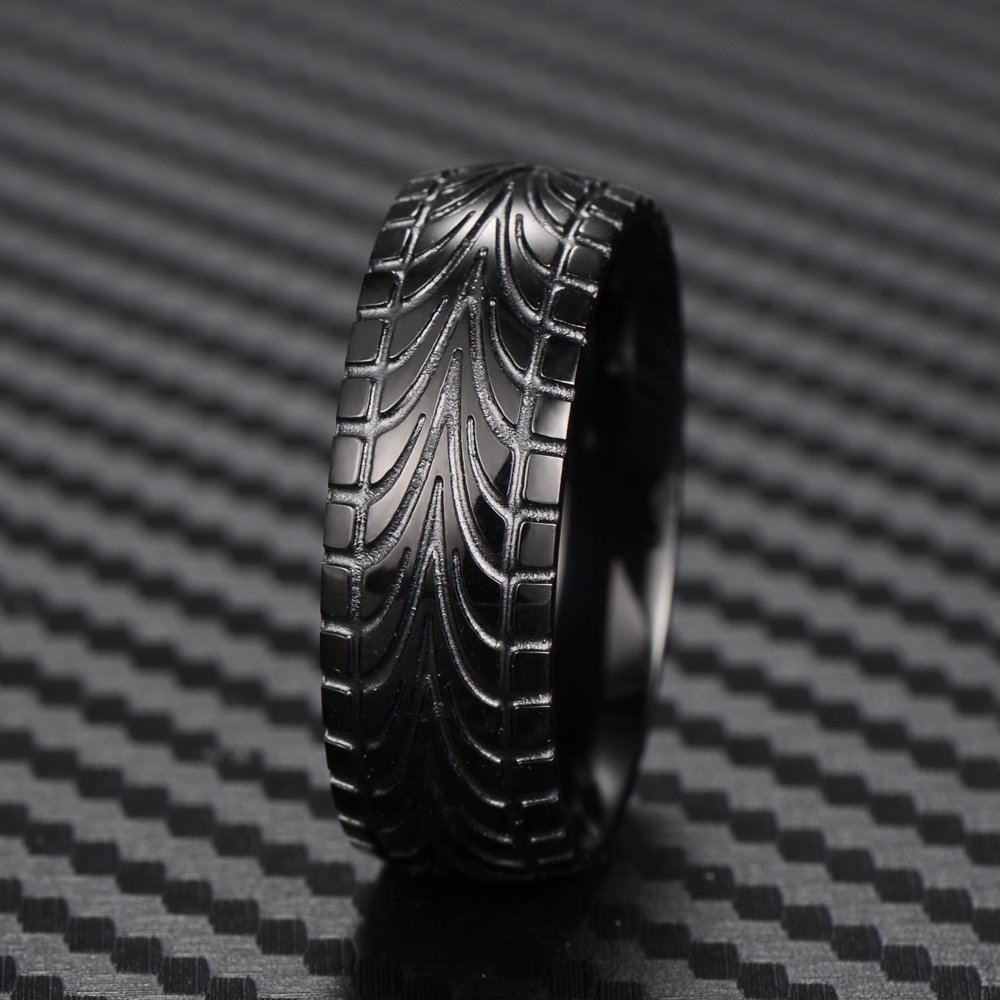 iMetalwerks Awesome Black Ion Plated Stainless Steel Ring with Cool Tire Tread Pattern. 8 silver CSS001 0