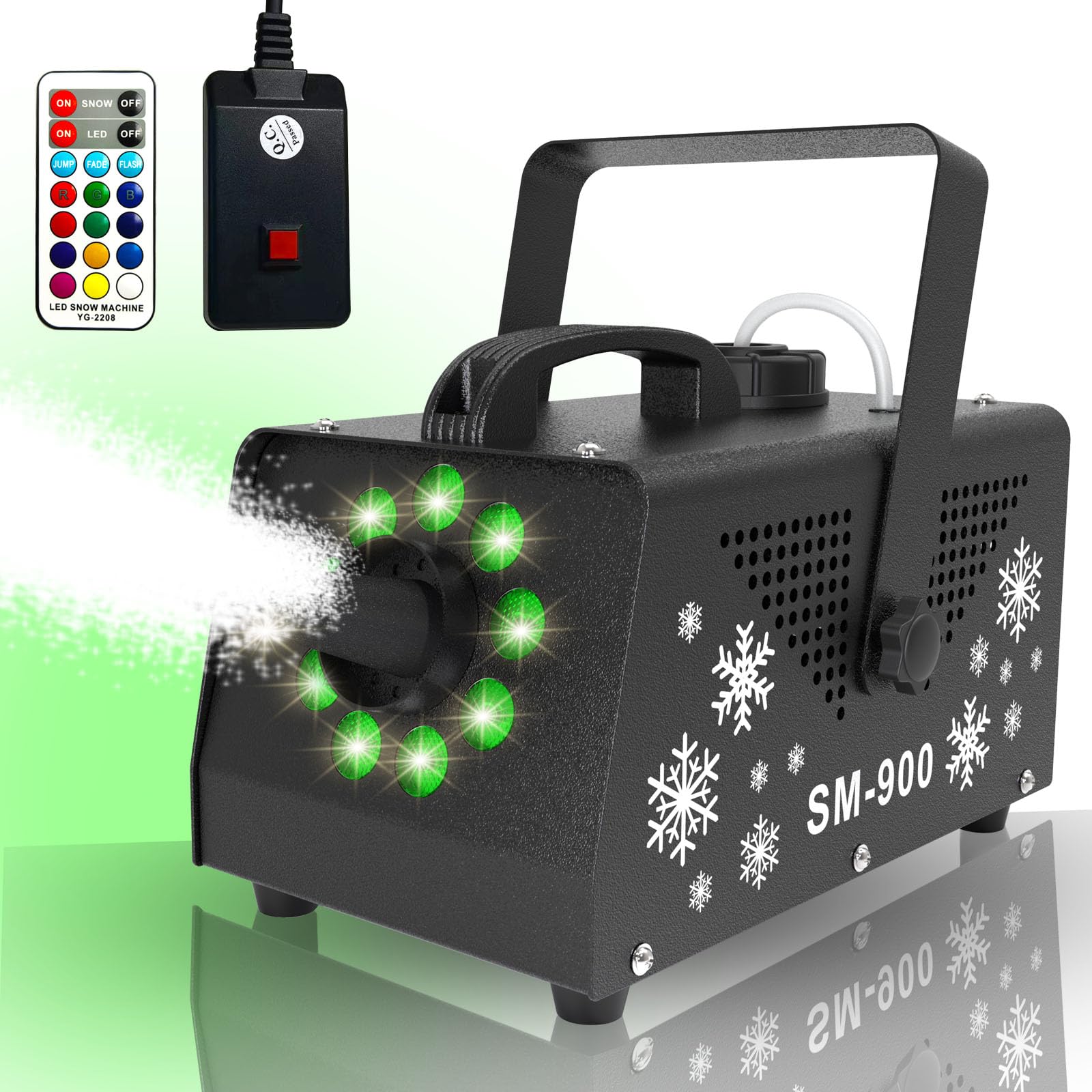 IMONE 900W Christmas Snow Machine with 9 Lights,High Output Fake Snow Machine with Remote,Foam Snow Machine Indoor, Outdoor Snow Making Machine,Snow Maker Machine,Snowflake Machine for Parade,Party