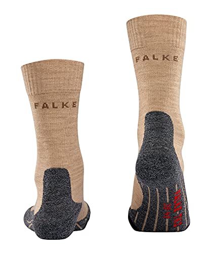 FALKE Men's TK2 Explore Hiking Socks, Mid Calf, Medium Padding, Athletic Sock, Breathable Quick Dry, Merino Wool, Beige (Nature Melange 4100), 6.5-8.5, 1 Pair