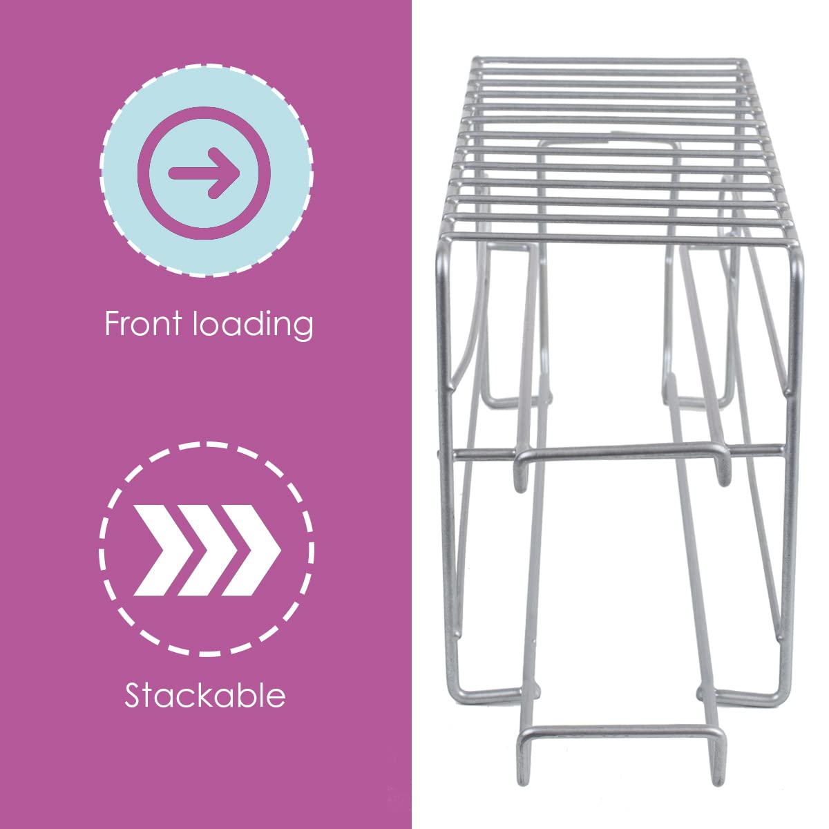 Home Basics Vinyl Coated Steel Can Dispenser Stackable Front Loading Can Rack, Cans Organizer Holder for Fridge, Kitchen Pantry, Refrigerator (SILVER, 2)