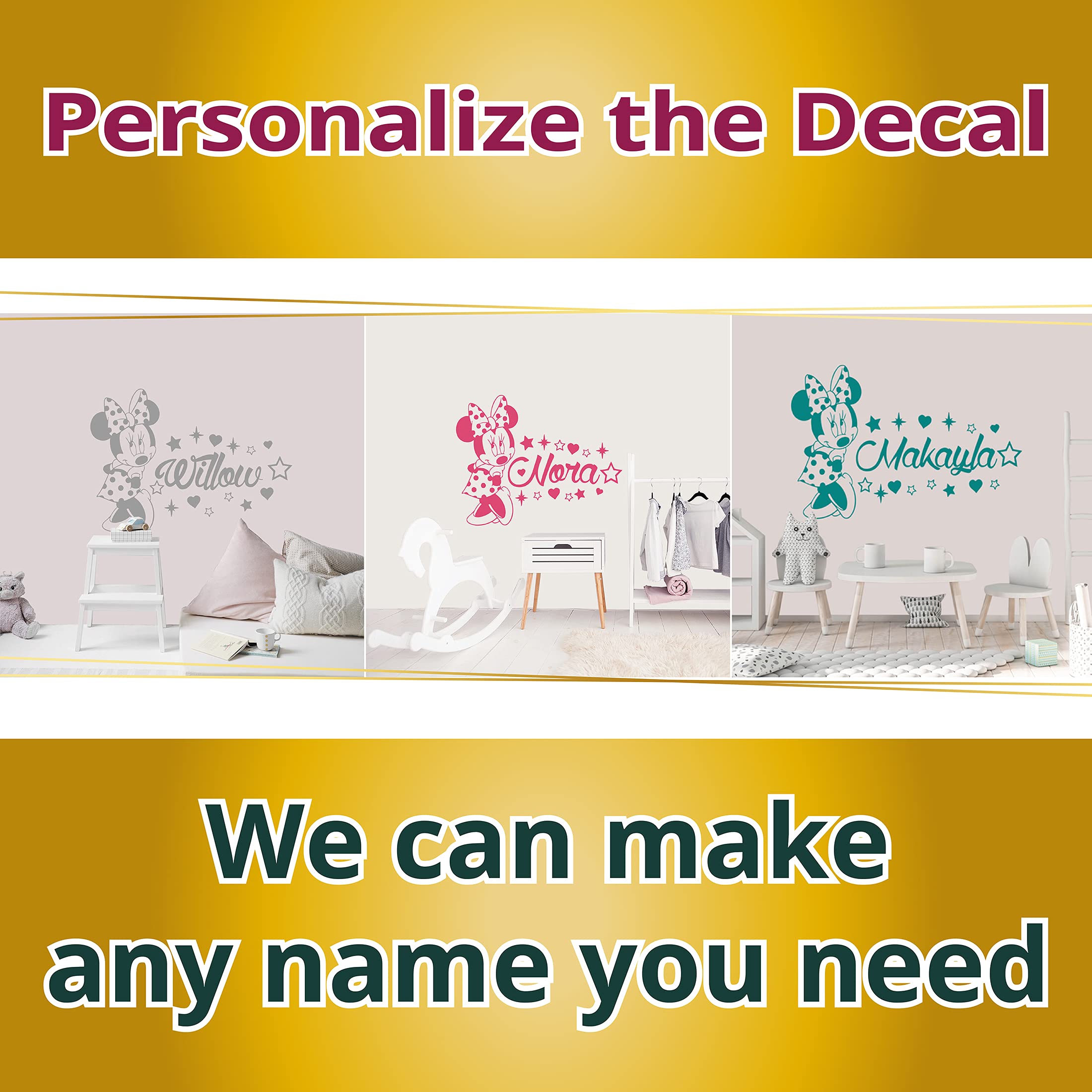Name Wall Decal Minnie Vinyl Decals Sticker Custom Decals Personalized Baby Girl Name Decor Bedroom Nursery Baby Room Decor ZX58