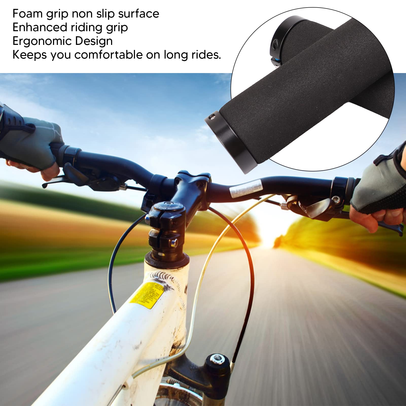 LAIONTY Bike Handlebar Grips Double Lock Sponge Comfortable Bike Handle Bar Replacement Parts Ergonomic Bike Cycling Accessory for 2.22cm Handlebar