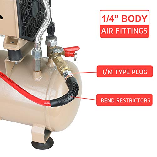 Hromee 1/4-Inch x 100 Feet Polyurethane Air Hose with Bend Restrictors PU Compressor Hose with 1/4" Industrial Quick Coupler and Plug Kit, Red