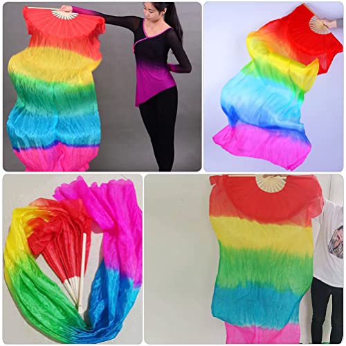 JOPESA Belly Dancing Fan Long Silk Yangko Fan Silk Fan Veils Dance Folding Fan Women Chinese Belly Dance Fan for Halloween Carnival Performance/471