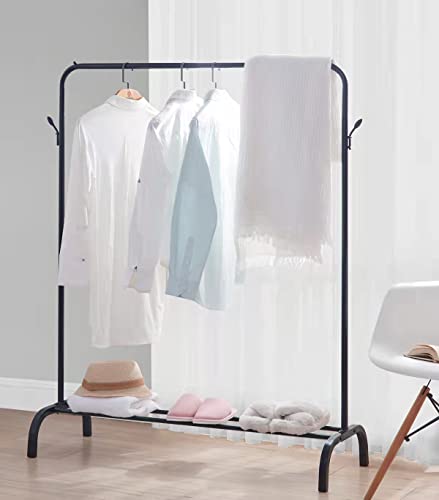 WEASHUME Clothes Rack 43.3 Inches Garment Rack,Coat stand with Bottom Shelf Portable Metal Clothing Rack for Hanging Clothes Coat Rack Black