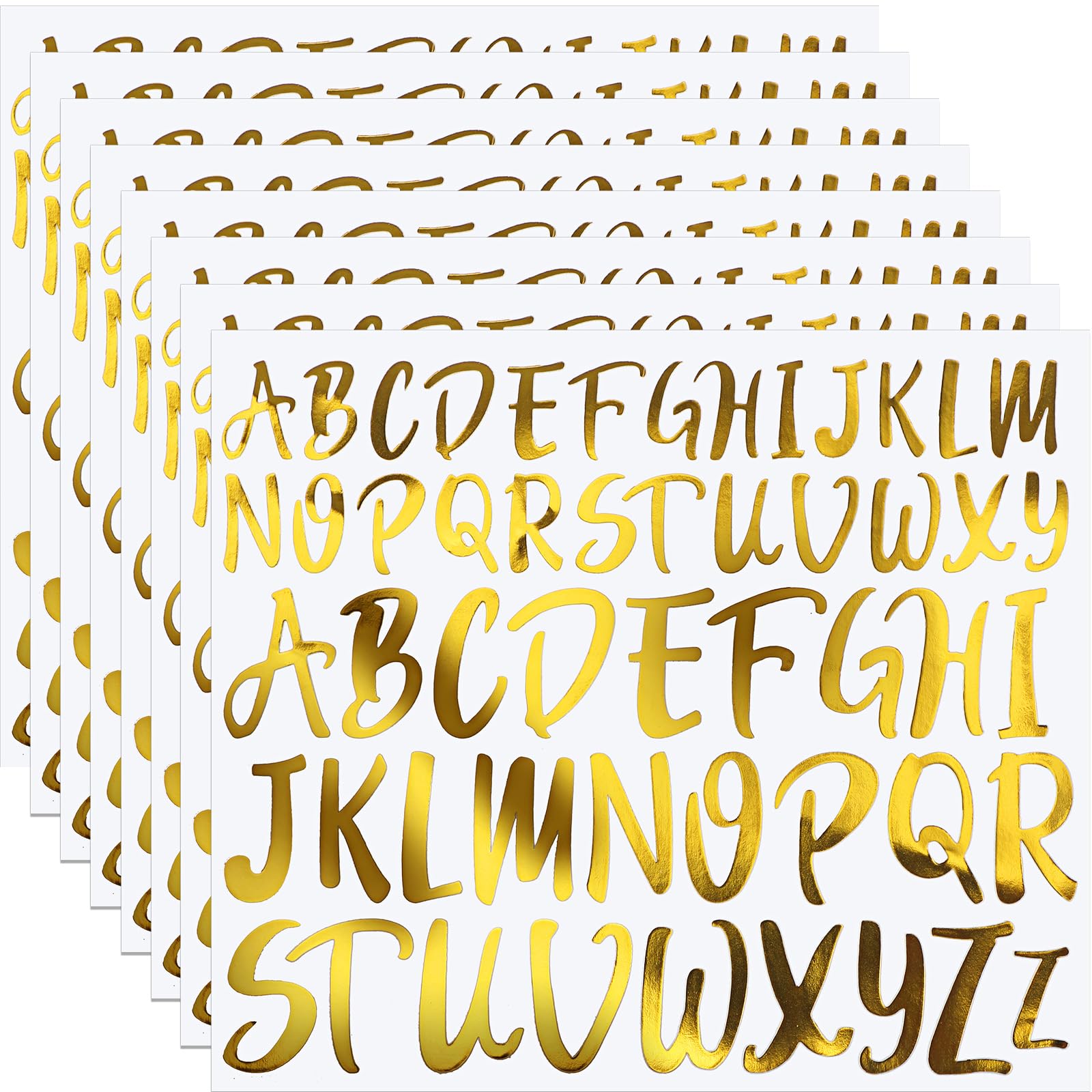 TaoBary 8 Sheets Alphabet Stickers Self Adhesive Vinyl Letter Stickers Calligraphy Letter Stickers for Mailbox, Signs, Window, Door, Cars, Trucks, Home, Business, Address Number(Gold,1'', 1.5'')