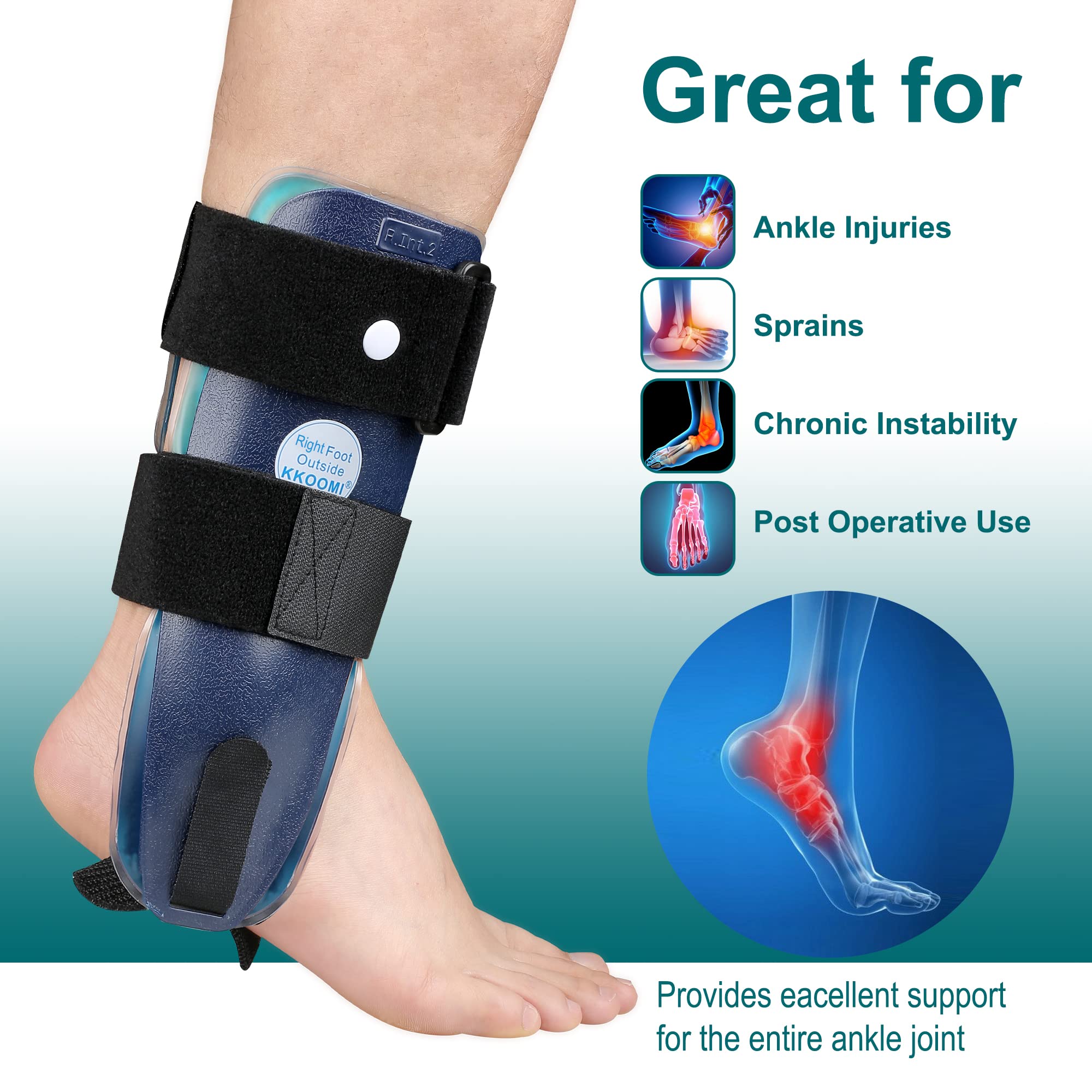 KKOOMI Ankle Stabilizer Ankle Brace for Pain Relief,Gel Ice Pack Wrap Up Adjustable Support,Cold/Hot Compression,for Sprains, Tendonitis, Post-Op Cast Support,Running, Injury Recovery,for Men, Women (Gel Pads-Right Foot)