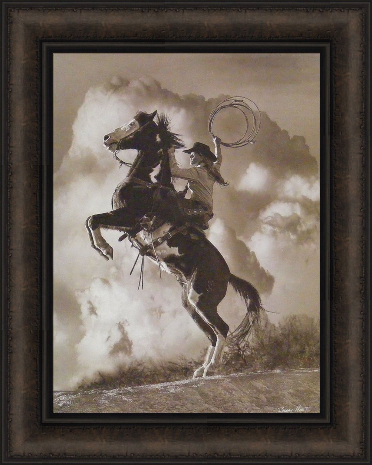 Home Cabin Décor Buckeye Beauty by Barry Hart 16x20 Western Cowgirl Horse Black & White Photo Framed Art Print Picture