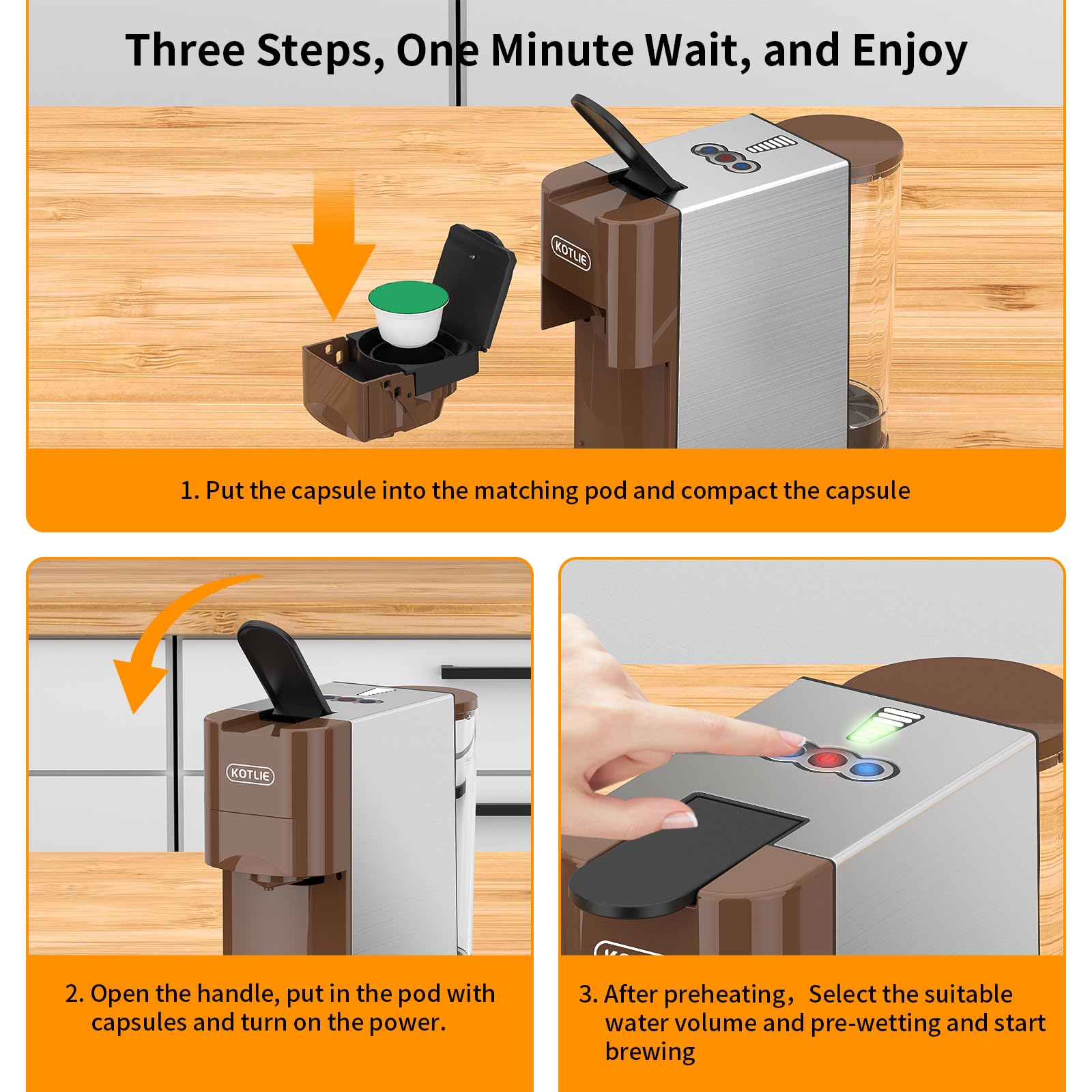 KOTLIE Multifunctional 5in1 Espresso Machine, 19Bar Pressure Single Serve Coffee Maker for NES* Original/Dolce Gusto/K cup/Ground Coffee/illy 44mm ESE, Cold&Hot Brew, Level 7 watervolume (AC-513HF)