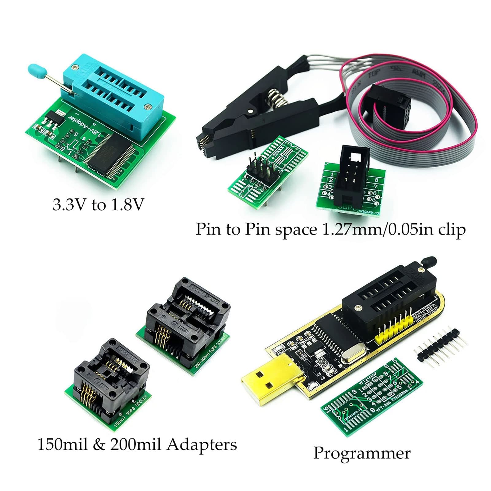 LICOME Programmer Gadgets for Raspberry Pie Arduino Computer CH341A Accessories BIOS SPI EEPROM Flash Adpter 93CXX/25CXX /24CXX SOP8 DIP8 (ch341a-programmer-sets)