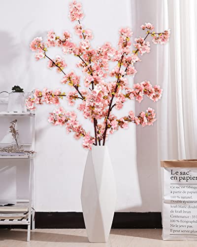 Sunm Boutique 3PCS Cherry Blossom Branches, Pink Plum Blossom Flowers Artificial Cherry Blossom Decor Tree Stems Faux Cherry Flowers Vase for Wedding Home Table Party Beach Theme Decor, 39''