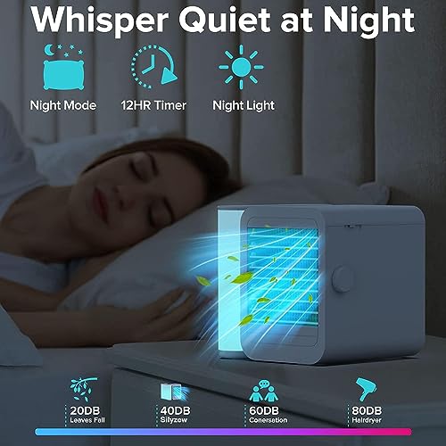 Portable Air Conditioner Fan: Evaporative Mini Air Cooler with ๐ณ ๐๐ผ๐น๐ผ๐ฟ๐, USB Personal Air Cooler Desktop Cooling Fan with ๐ญ๐ฌ๐ฌ๐ฌ๐บ๐น ๐๐ฎ๐ฟ๐ด๐ฒ ๐ช๐ฎ๐๐ฒ๐ฟ ๐ง๐ฎ๐ป๐ธ for Room Office Home