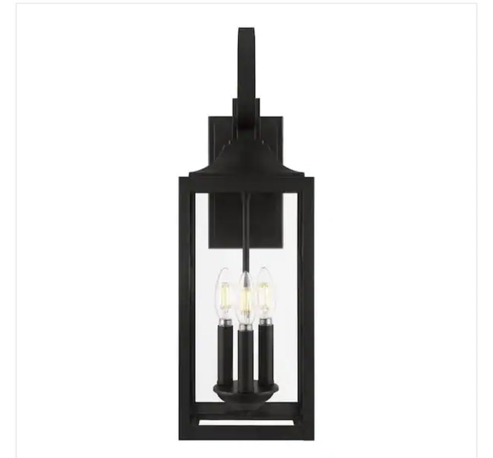 Home Decorators Havenridge 3-Light Matte Black Hardwired Outdoor Wall Lantern Sconce with Clear Glass