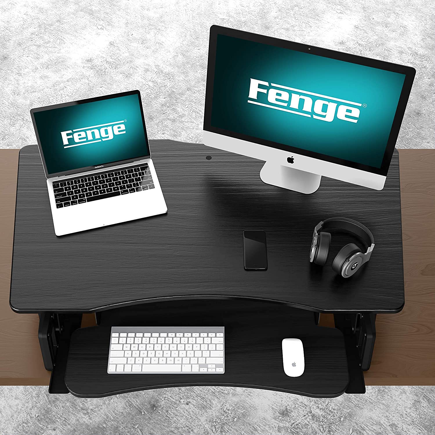 FITUEYES Height Adjustable Standing Desk Converter Sit to Stand Dual Gas Spring Riser Converter 42" Wide Tabletop Workstation fits Dual Monitor