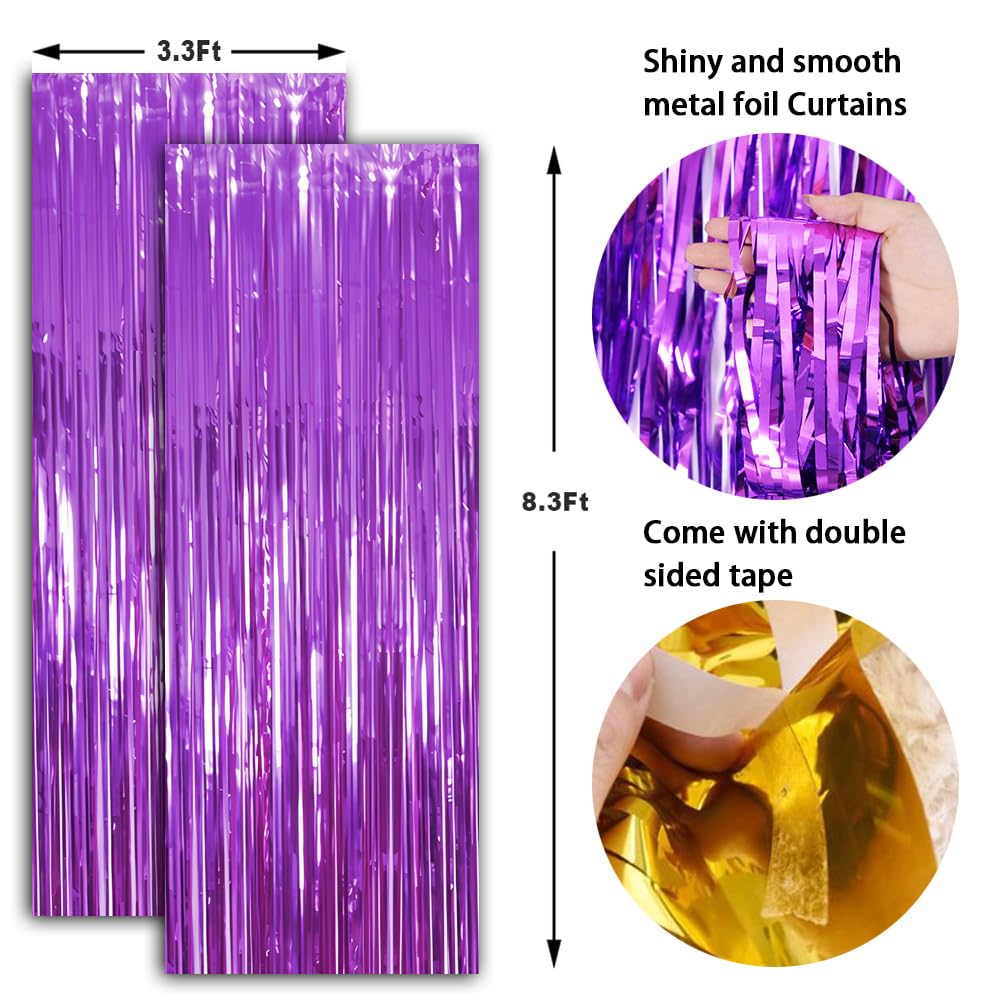Fringe Curtains Party Decorations, Tinsel Streamers Birthday Party Decorations, Fringe Backdrop for Graduation, Baby Shower, Gender Reveal, Disco Party (2 Pack, Purple)