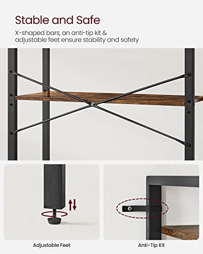 VASAGLE ALINRU Bookshelf, Bookcase, 5-Tier Storage Rack with Steel Frame, for Living Room, Office, Study, Hallway, Industrial Style, Rustic Brown and Black ULLS061B01