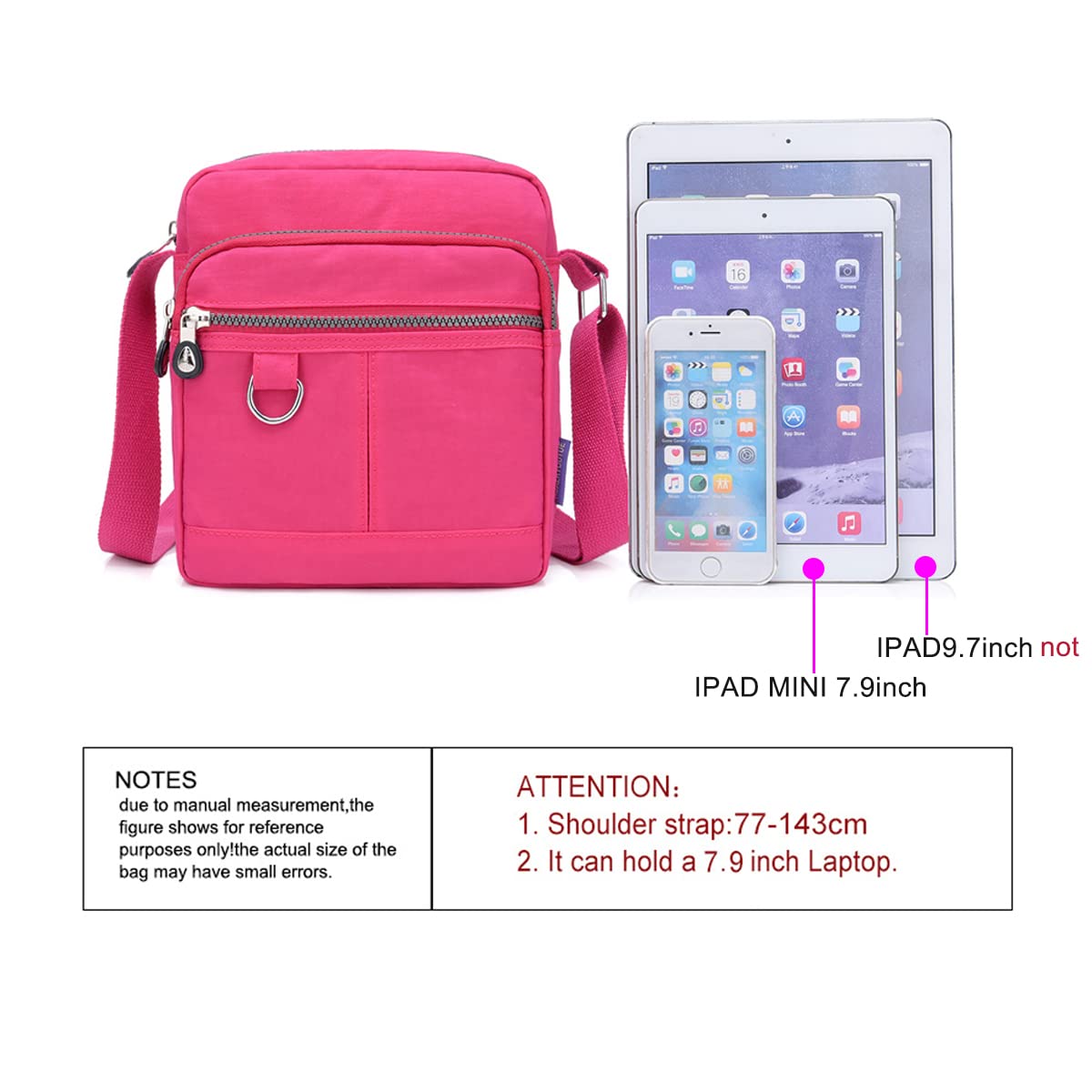 jinghuiyue Shoulder Handbags for Women Multiple Pockets Crossbody Purse Bags Waterproof Nylon Messenger Bag(Black)