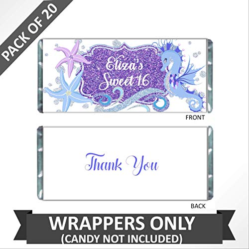 Starfish Personalized Candy Wrappers for Chocolate, Under the Sea Party Favors, Pack of 20, Custom Hershey Bar Labels