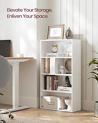 VASAGLE Bookshelf, 4-Tier Open Bookcase with Adjustable Storage Shelves, Floor Standing Unit, White ULBC164T14