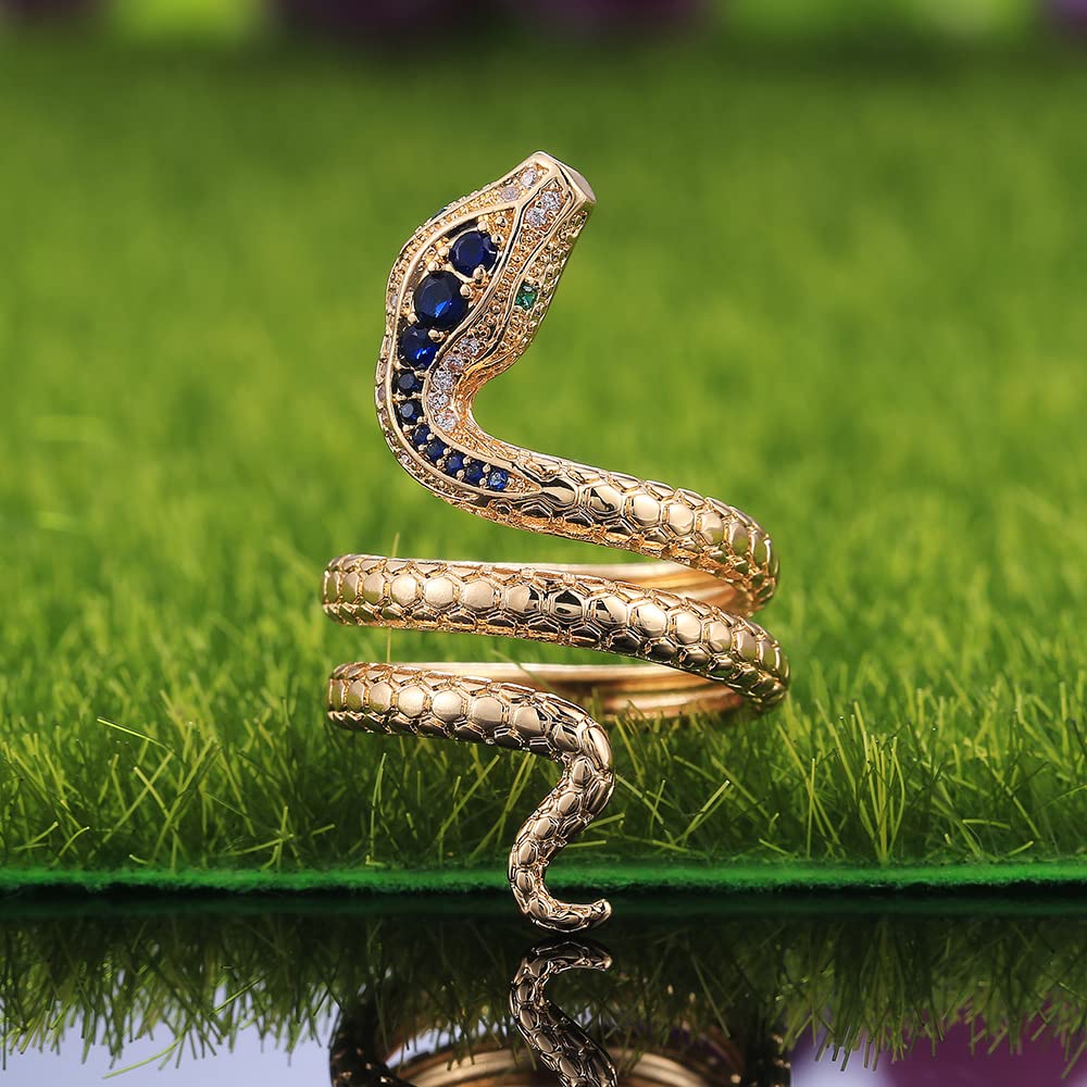 LRESJJIUJ 18K Gold Plated Vintage Snake Ring Set with Diamond Exquisite Sculpture Animal Stackable Stainless Steel Ring Punk Jewelry Wrapped Snake Valentine's Day Gift Souvenir
