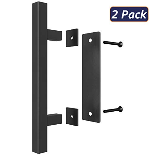 SMARTSTANDARD 2PCS 12" Pull and Flush Barn Door Handle Set, Large Rustic Two-Side Design, for Gates Garages Sheds Furniture, Black, Square