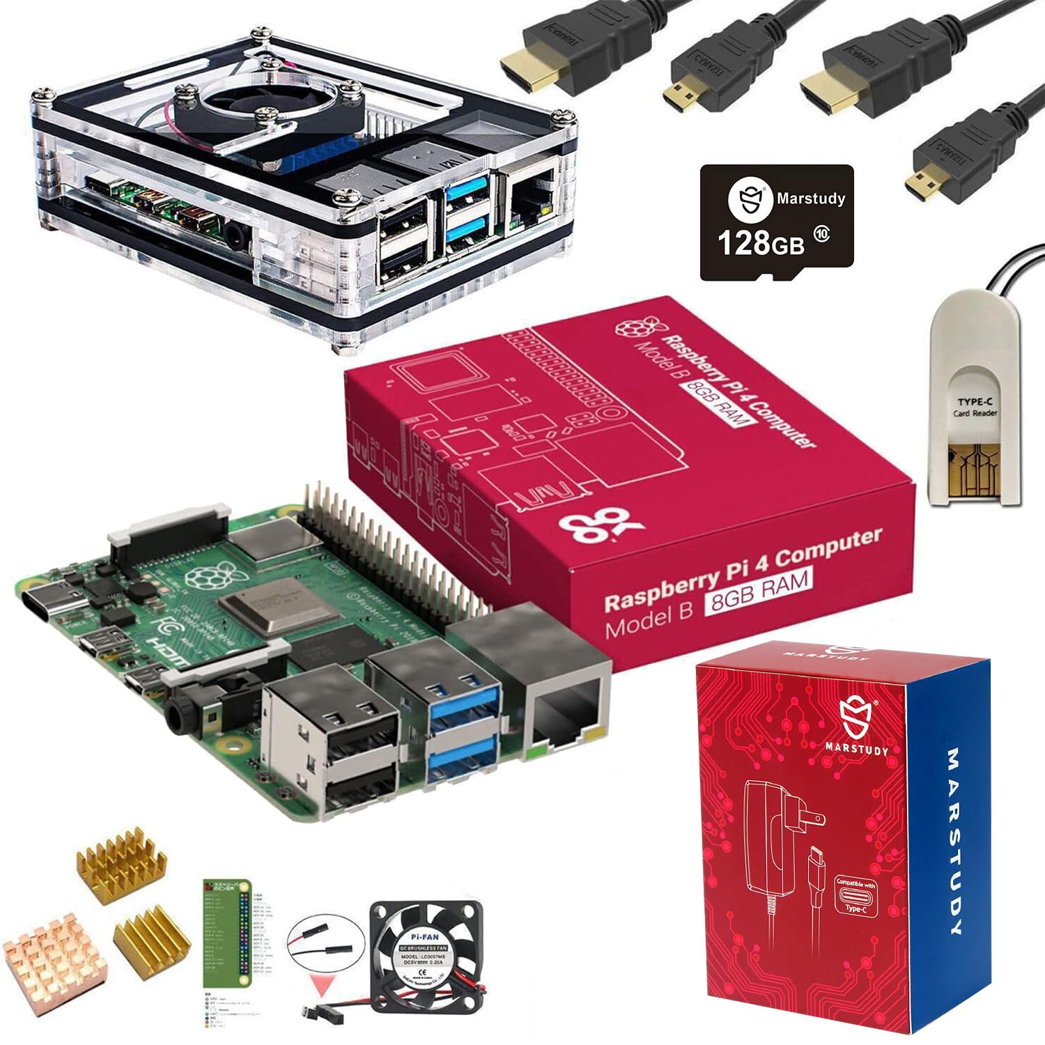 MarsKit Raspberry Pi 4 Model B Starter Kit-128GB Edition/Raspberry Pi 4 Mddel B (4GB RAM) /Raspberry Pi OS Pre-Installed