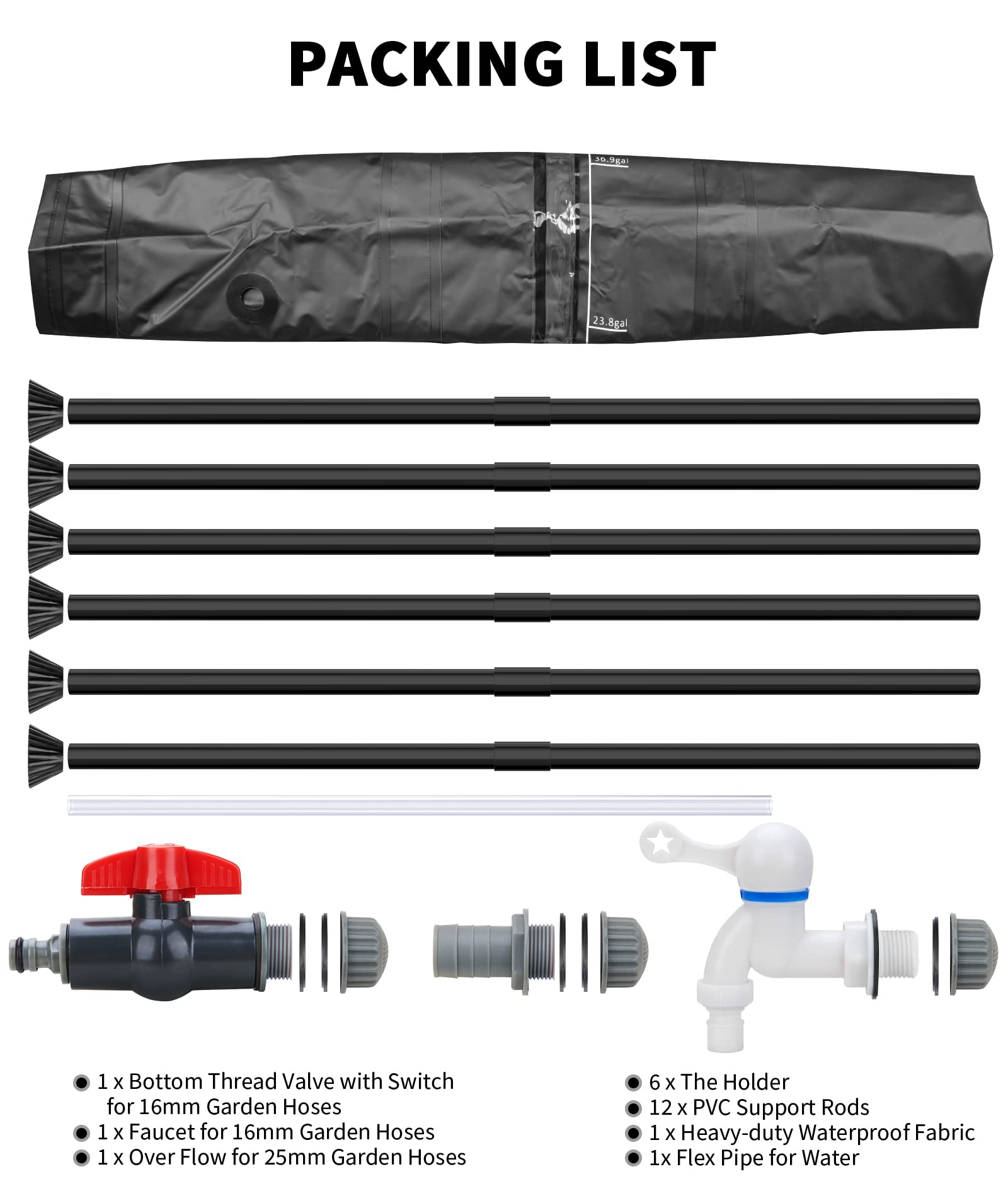 FAMIROSA Collapsible Rain Barrel, 53 Gallon Portable Rain Barrel, Rainwater Collection System for Garden Water Catcher Container, Rain Water Collection Barrel System with tick Marks, Black