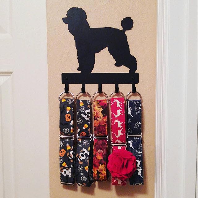 The Metal Peddler Poodle Natural Cut Key Holder Dog Leash Hanger for Wall - Large 9 inch Wide with 5 Hooks - Made in USA