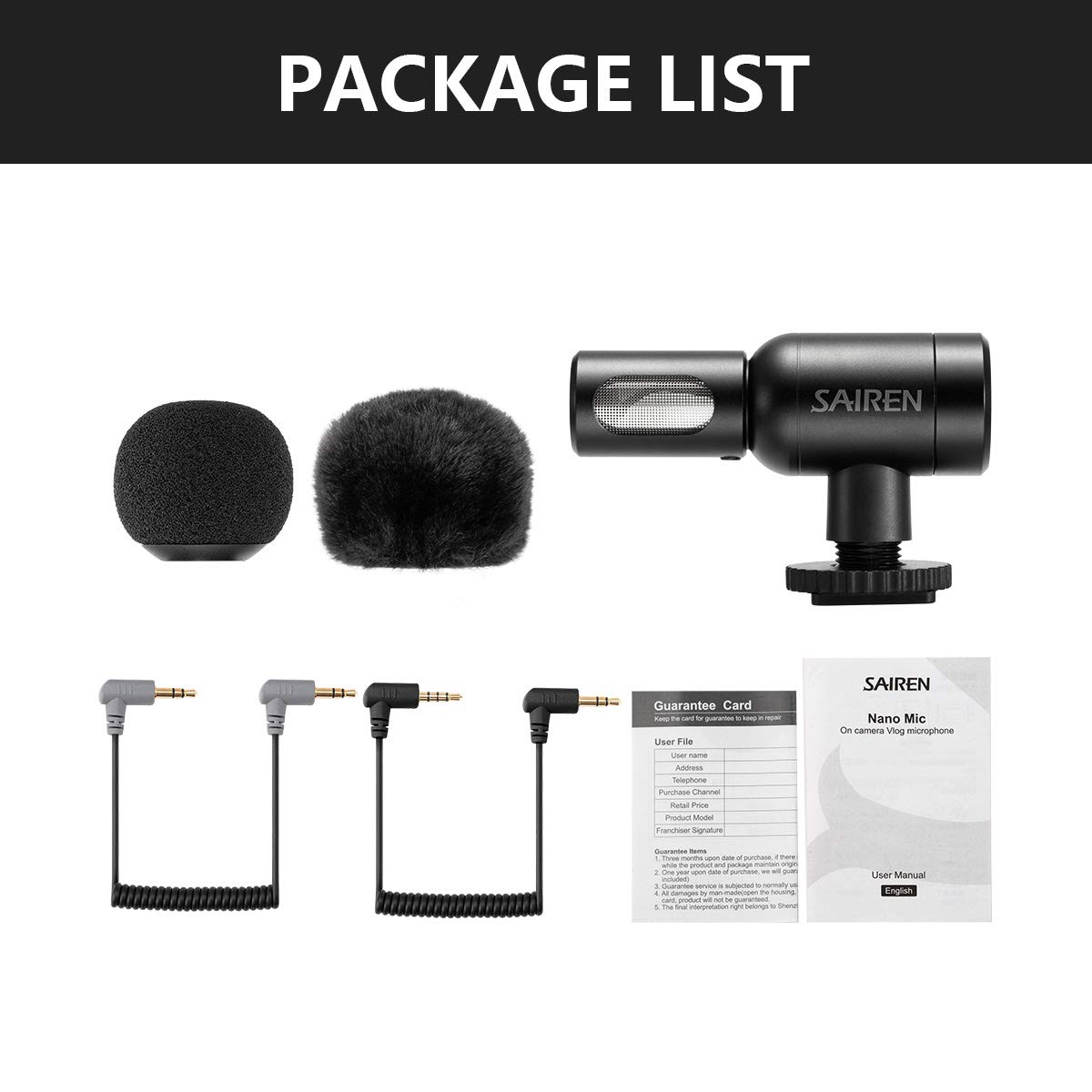 Frunsi Camera Microphone, Video Microphone for Gopro DSLR Canon Nikon Panasonic Sony Smartphone Vlogging, YouTube, Interview