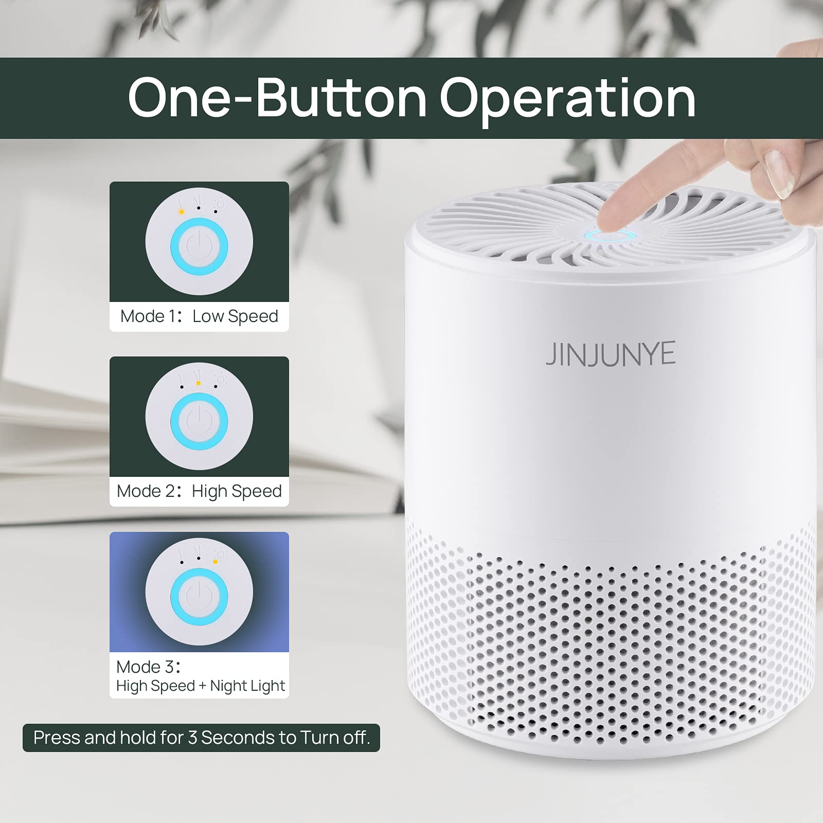 JINJUNYE Mini Air Purifiers for Bedroom, H13 Hepa Small Air Cleaner for Car, Desktop and Home with Night Light.