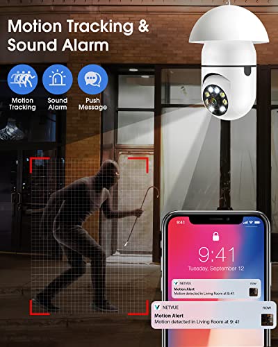 Light Bulb Camera, AIKELA 2.4GHz Wireless WiFi Outdoor Security Camera,360° Pan/Tilt Panoramic Home Indoor Surveillance Camera with Motion Detection Alarm Night Vision Two-Way Audio Remote View