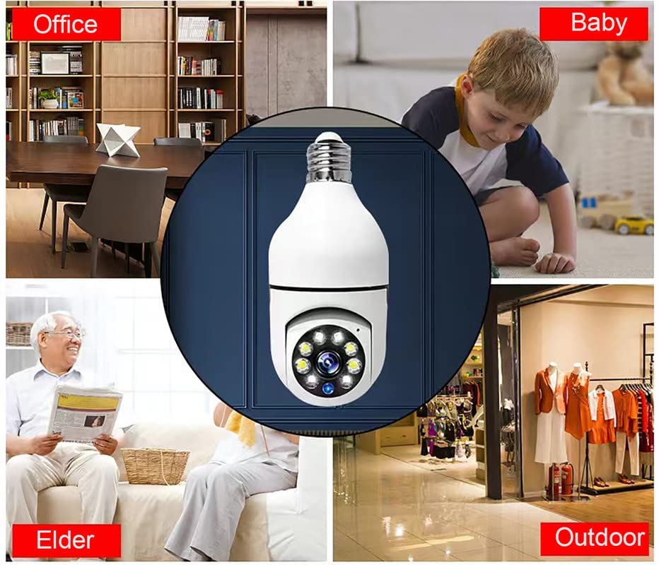 Light Bulb Camera 2 Pack, Wireless WiFi Full HD 5MP Security Light Bulb Camera, 360 Panoramic IP Camera, Indoor Outdoor, 1080P 2.4GHz WiFi Camera with Real-time Motion Detection, Alerts, Night Vision