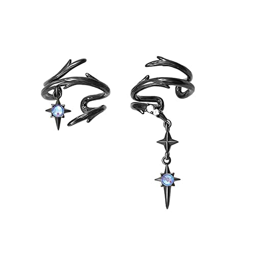 Injoehom Women's Black Dangle Metal Thorns Cross Blue Cubic Zirconia Ear Cuff, Non Piercing