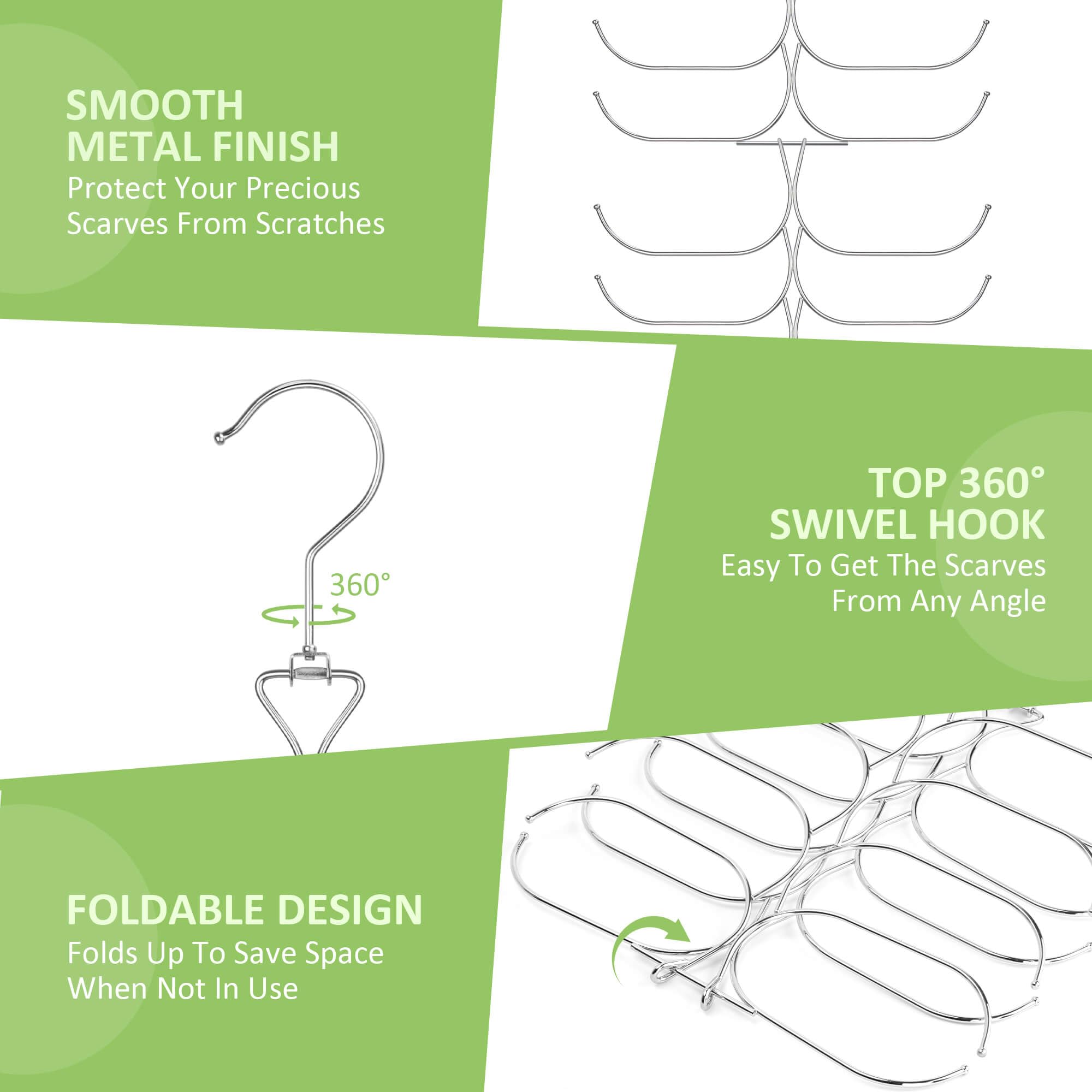 OMHOMETY Upgraded Scarf Hanger for Closet, 40 Large Capacity Scarf Organizer, Space Saving Scarf Holder Hijab Rack, Silver 2 Pack