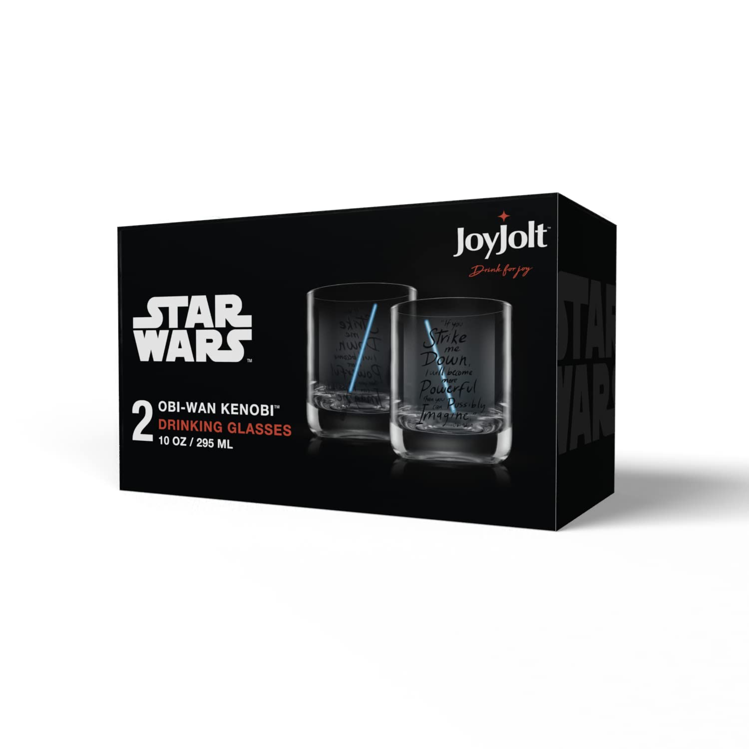 JoyJolt Star Wars Obi-Wan Kenobi Lightsaber Short Drinking Glass - 10 oz - Set of 2