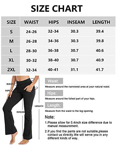 Zonoss Bootcut Yoga Pants with Pockets for Women High Waist,Gym Workout Flare Leggings Tummy Control,Black,M