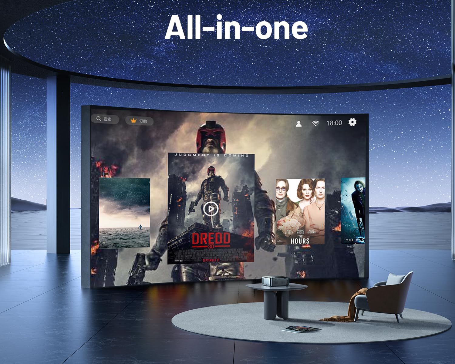 GooDee Projector 4K Support, Outdoor Projector with Wifi and Bluetooth, Android TV Projector 1080p with Auto Focus & Full-Sealed Optical Engine for Movie, Netflix/Prime Video Built-in, 8000+ Apps