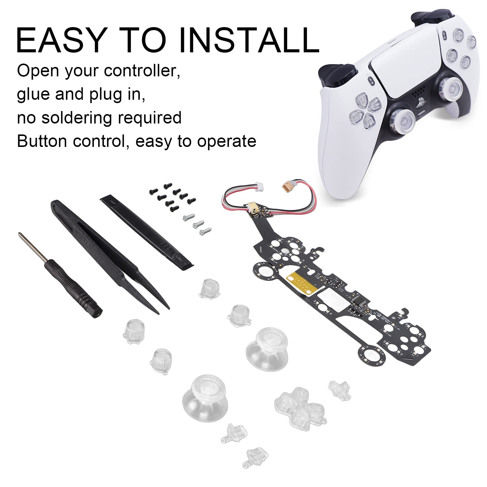 Luminated D Pad Face Buttons, Durable LED Light Button Kit for PS5