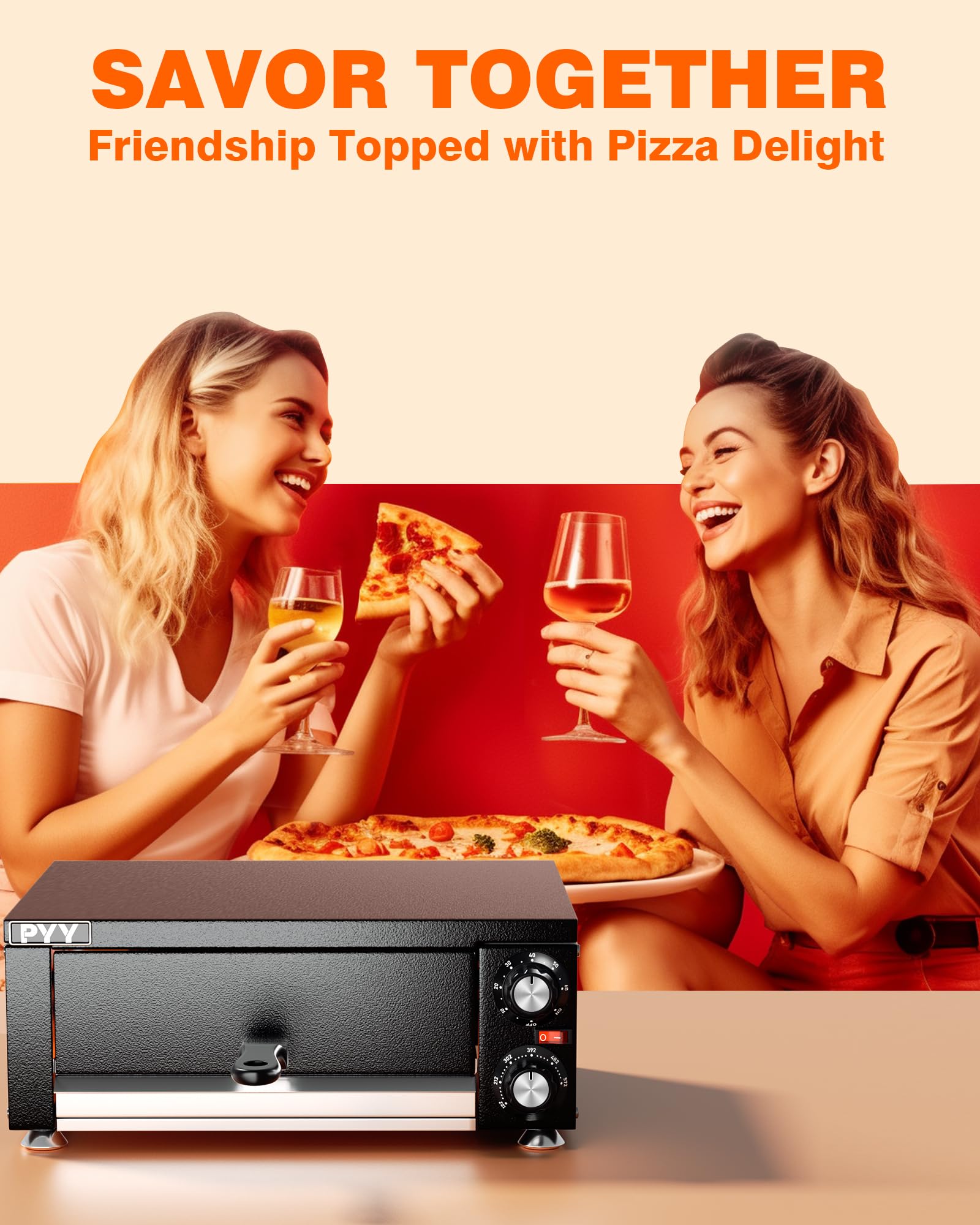 PYY Electric Pizza Oven Indoor Countertop Pizza Oven Commercial Pizza Maker Machine for Home with Timer Stainless Steel Pizza Cooker