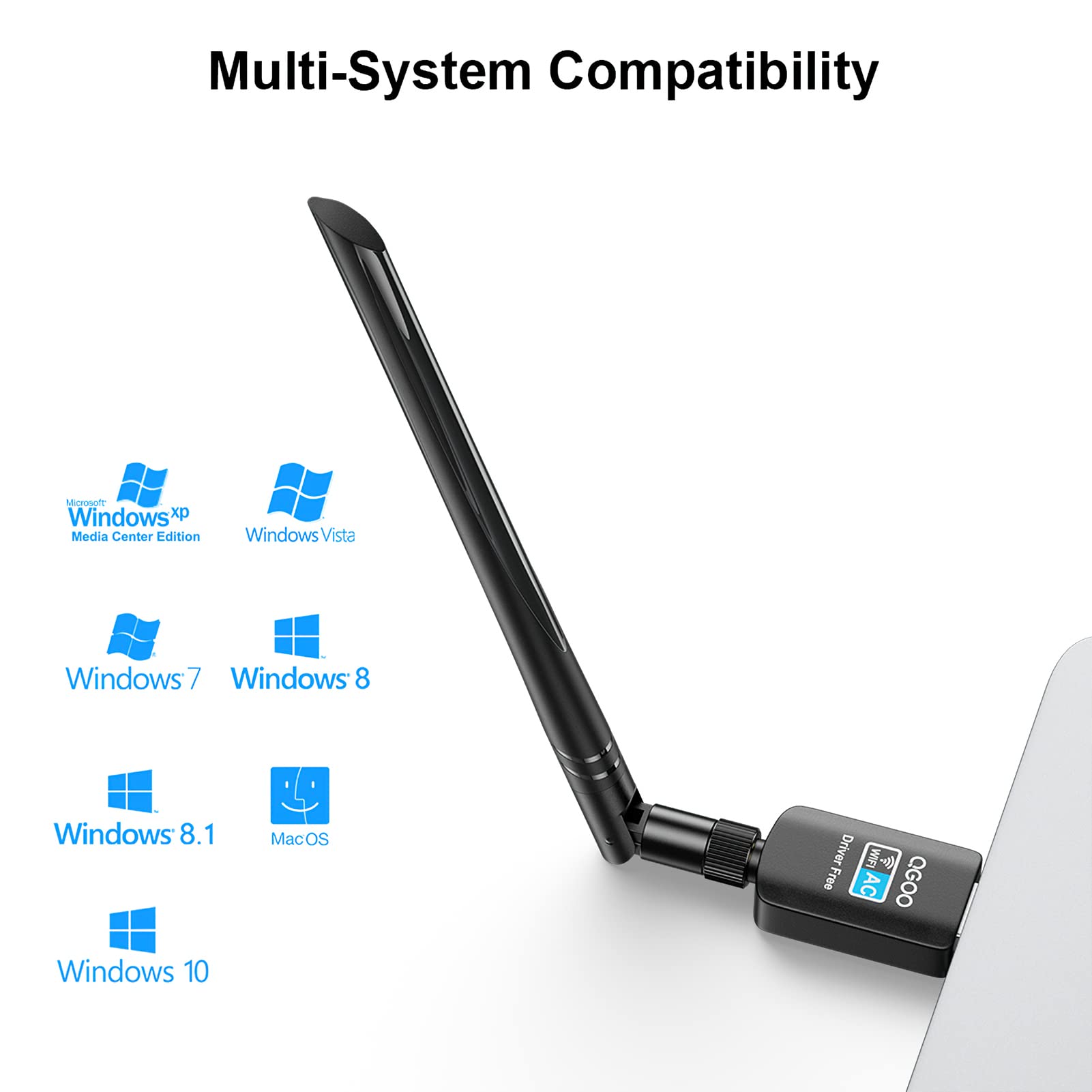QGOO WiFi Adapter ac600Mbps,Wireless USB Adapter 2.4GHz/5GHz Dual Band 802.11 ac Network LAN Card for Desktop Laptop PC Support Windows 11/10/8.1/8/7/XP/Vista/Mac OS10.9-10.15 (Without Drive)