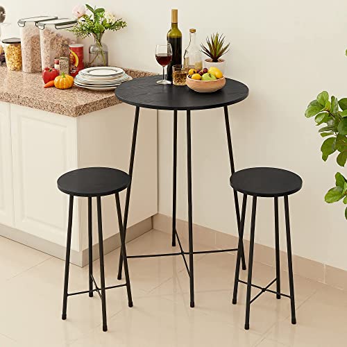 VECELO Round Bar Table, Classic Bistro Pub Furniture,Small Spaces Saving for Dining Room Breakfast,Coffee, Easy to Assemble, Black