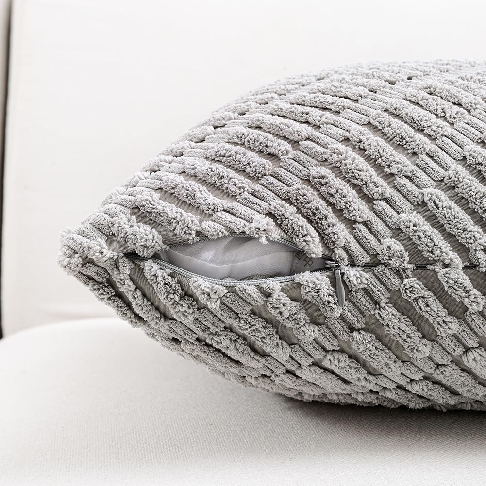 Fancy Homi 2 Packs Gray Decorative Throw Pillow Covers 18x18 Inch for Living Room Couch Bed Sofa, Rustic Farmhouse Boho Home Decor, Soft Corss Corduroy Twill Textured Square Grey Cushion Case 45x45 cm