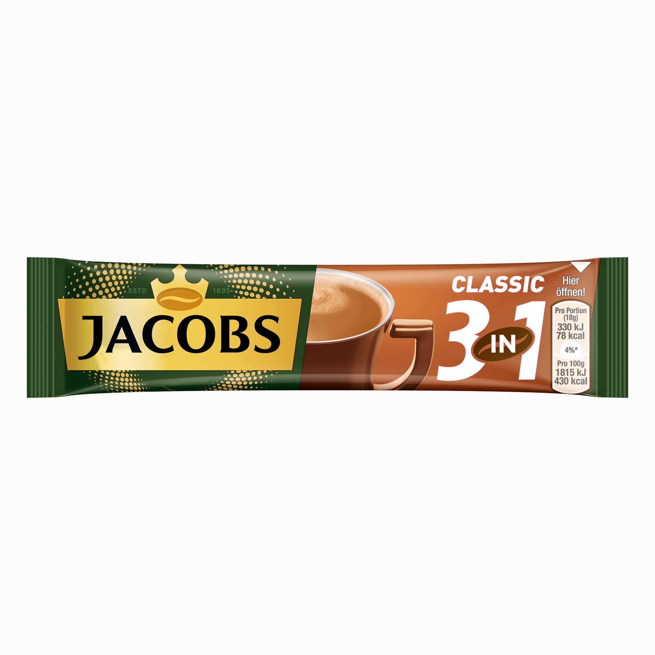 Jacobs 3in1 Classic Instant Coffee Sticks, 10 Single Servings (Pack of 1)