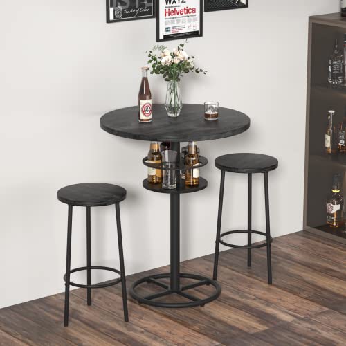 VECELO Round Bistro Bar Table 36.2 inch Height, 23.6 inch High Wooden Top, Sturdy Metal Frame with Pedestal, Perfect for Cocktail, Pub, Easy Assembly, Black