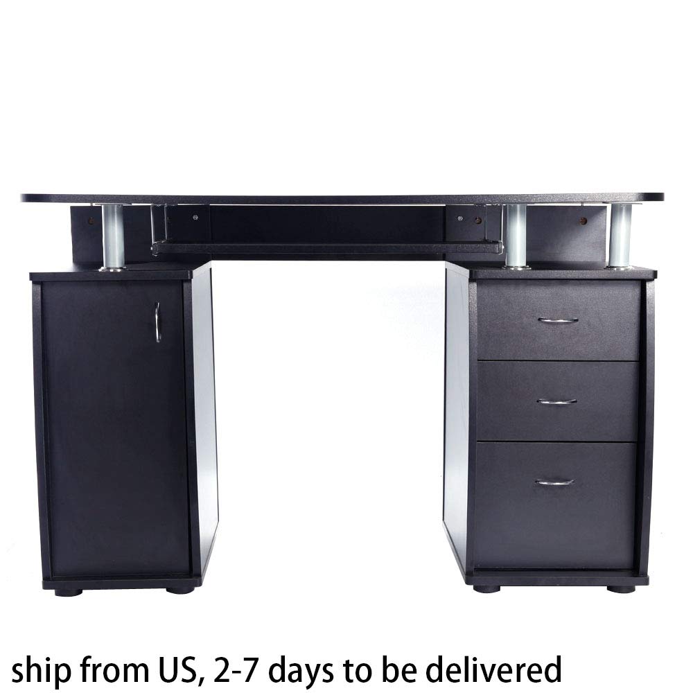 Home Office Black Computer Desk - Wood Computer Workstation with 1pc Door, 3pcs Drawers and Keyboard Tray for Home Office Workstation (black2)